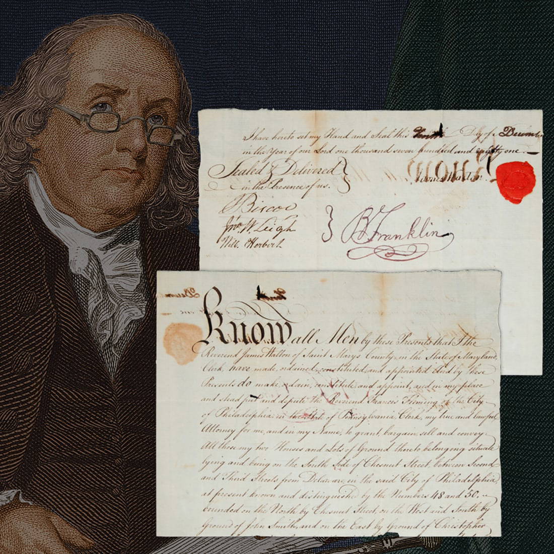 Benjamin Franklin Signed 7" X 9" Partial Document Auction