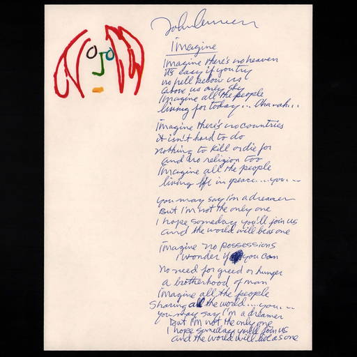 John Lennon Signed & Handwritten Lyrics To "imagine"