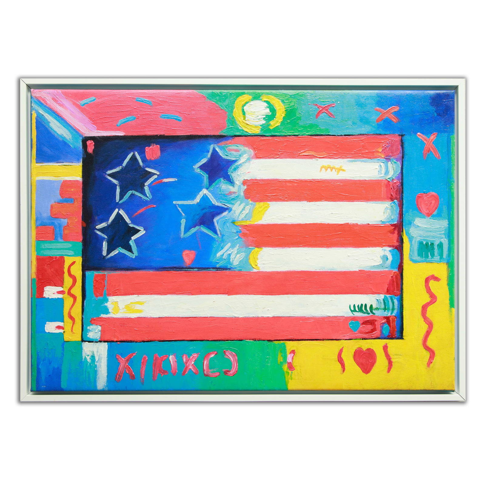 Oil Painting On Canvas Attributed To Peter Max - American Flag Auction