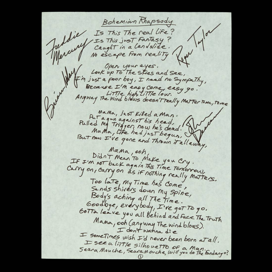 Forensically Authenticated Handwritten "bohemian Rhapsody" Lyrics By ...