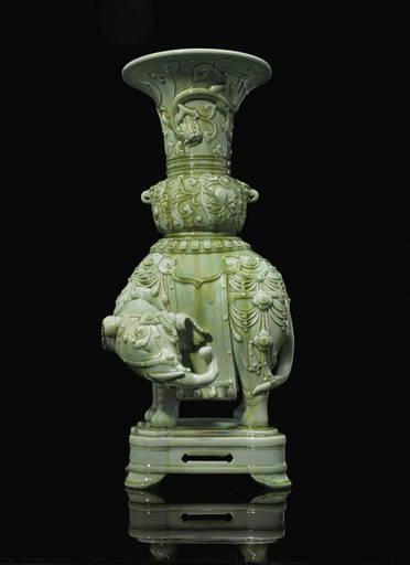 A THEODORE DECK FAIENCE CELADON-GROUND ELEPHANT VASE (#0051) on May 07 ...