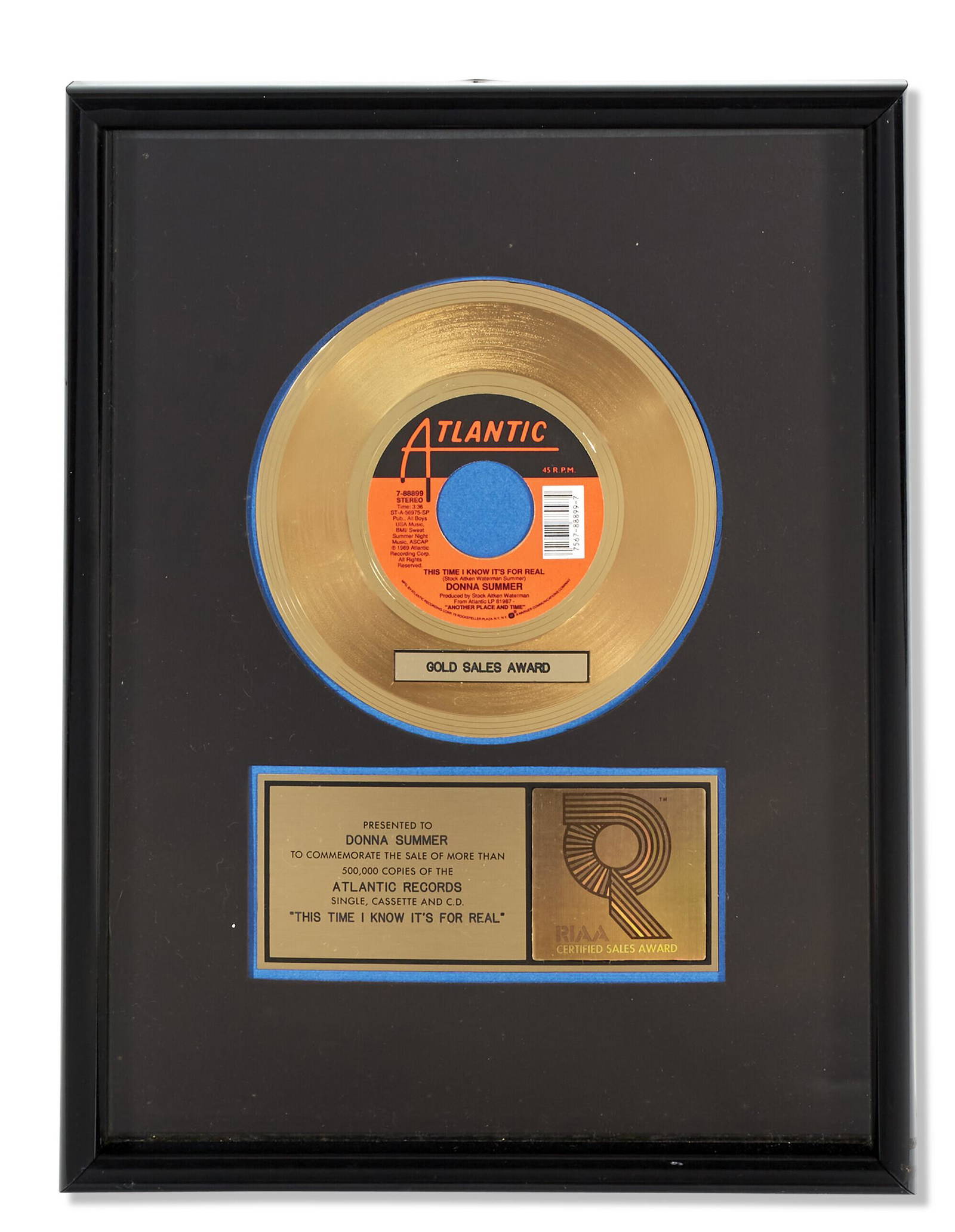 Riaa Gold Record Award Issued To Donna Summer For 'this Time I Know It ...