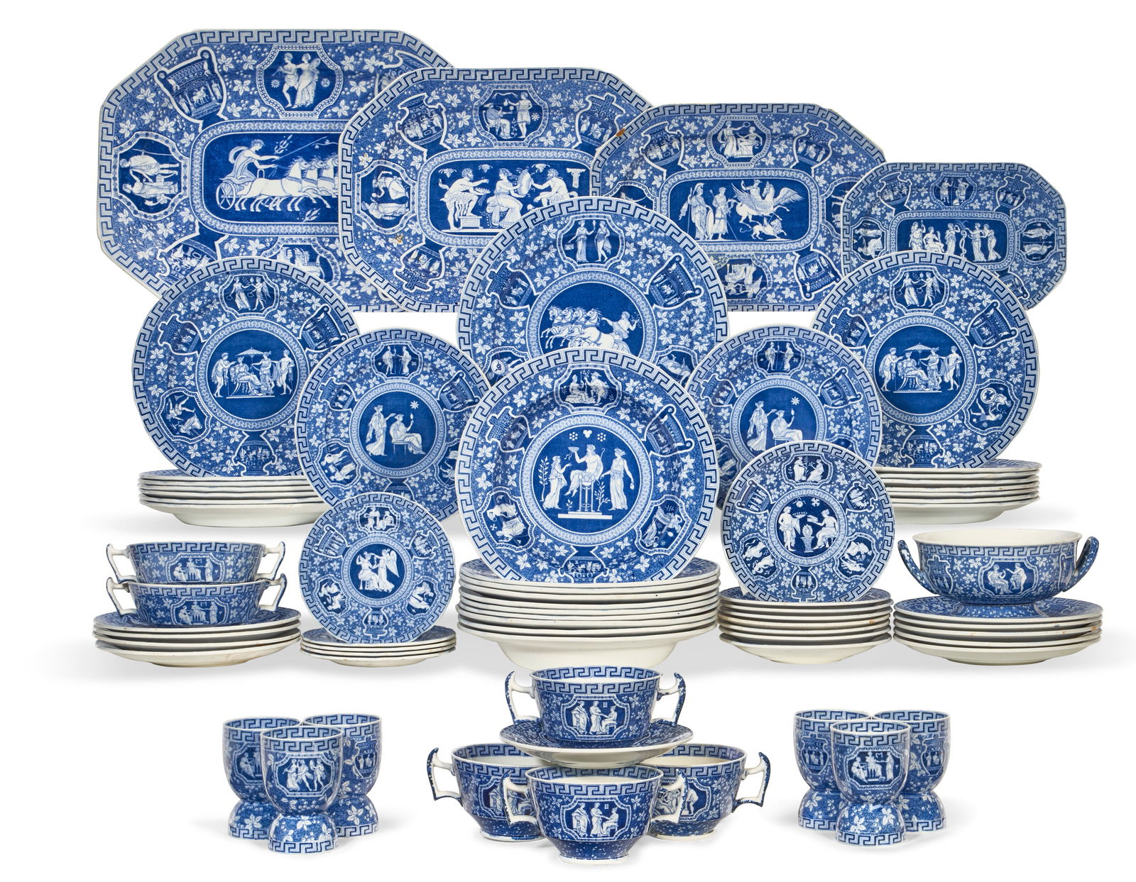 A Copeland Spode Porcelain Blue And White 'greek' Pattern Part Service ...