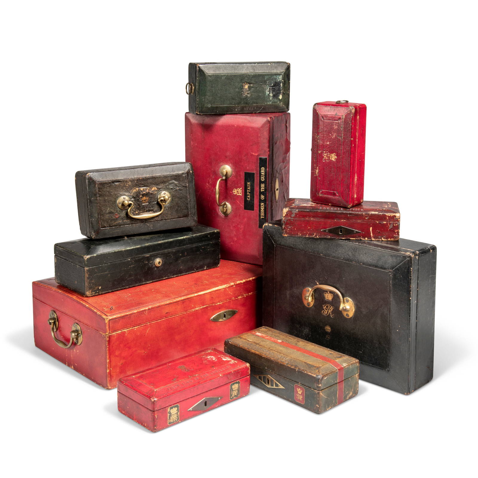 A Collection Of Ten Tooled Leather Governmental Dispatch Boxes Auction