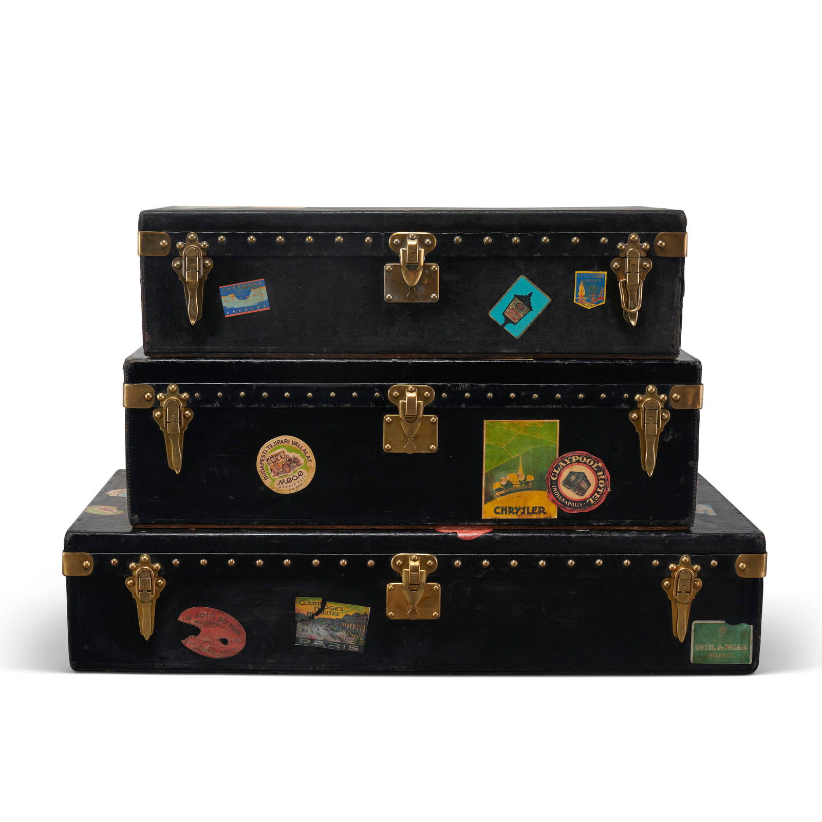 A Group Of Three: A Black Vuittonite Canvas Stackable Car Trunks With ...