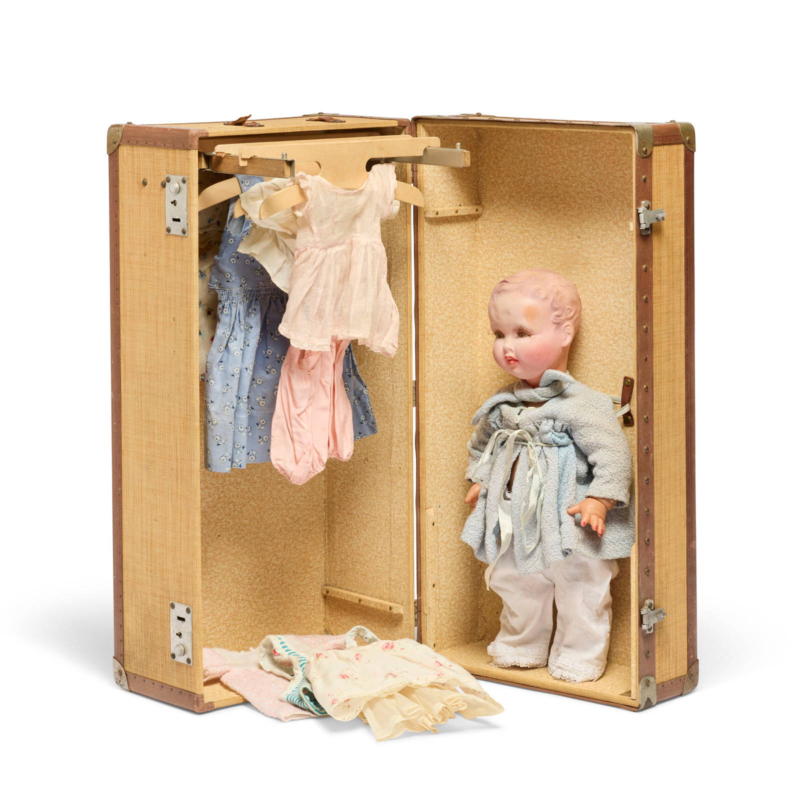 Rare, Rustic Canvas Doll Wardrobe Trunk With Metal Hardware Auction