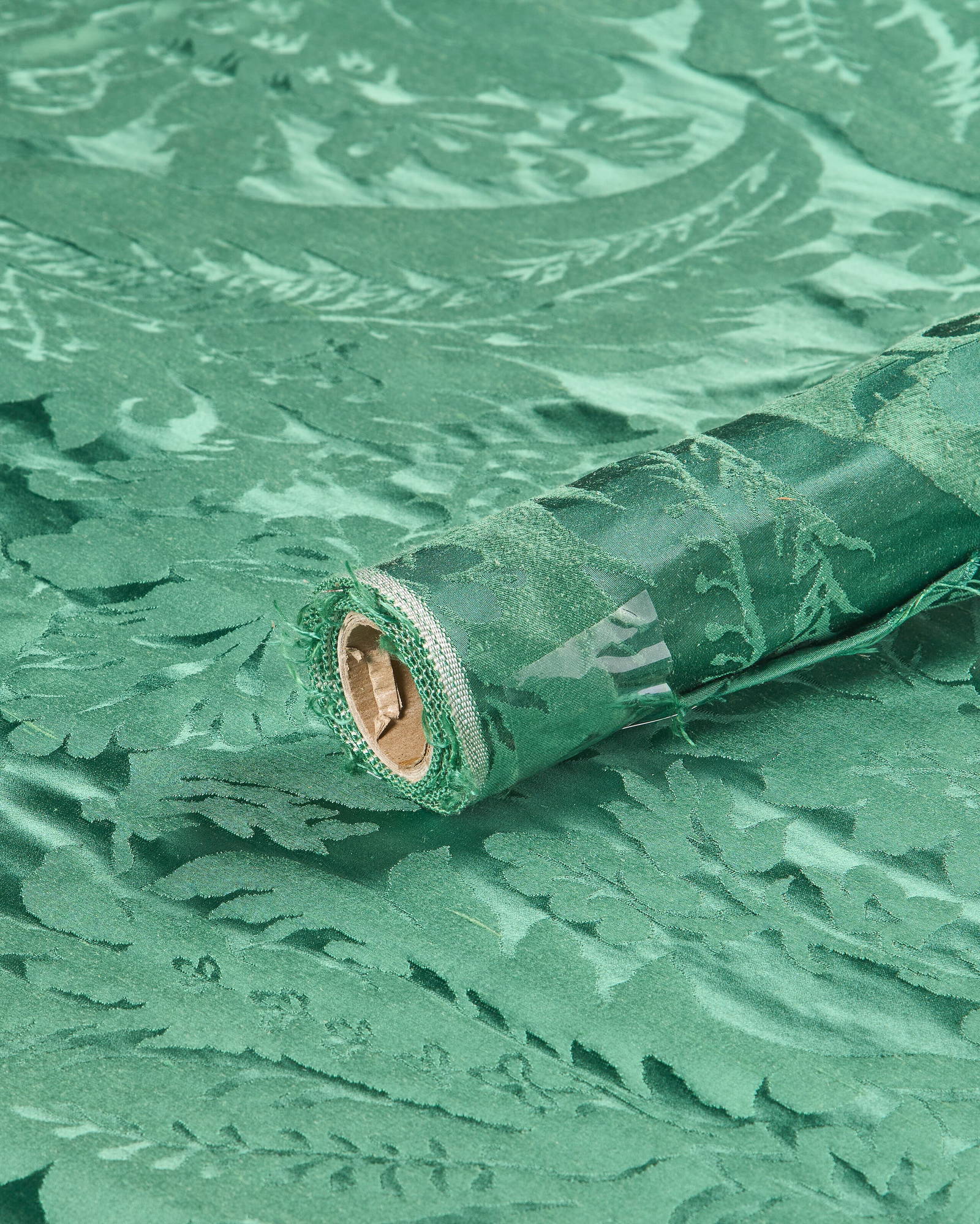 Two Partial Bolts Of Green Silk Damask Scalamandre, Modern Auction