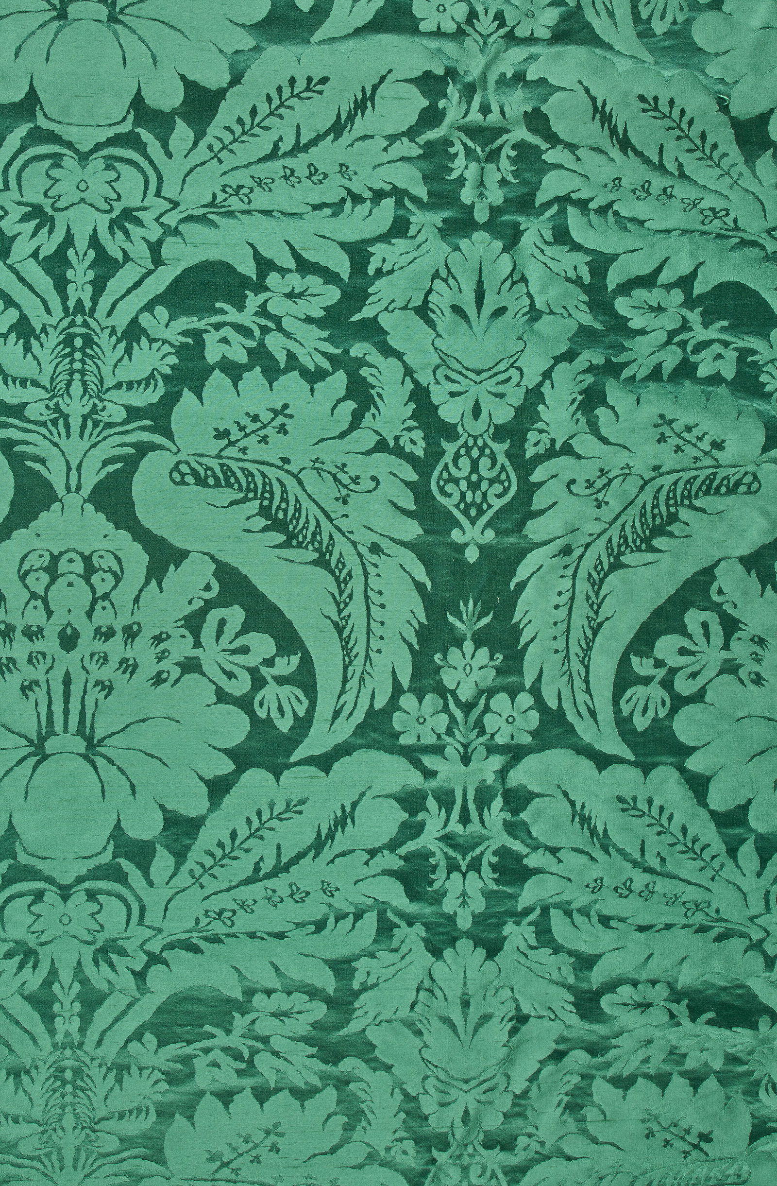 Two Partial Bolts Of Green Silk Damask Scalamandre, Modern Auction