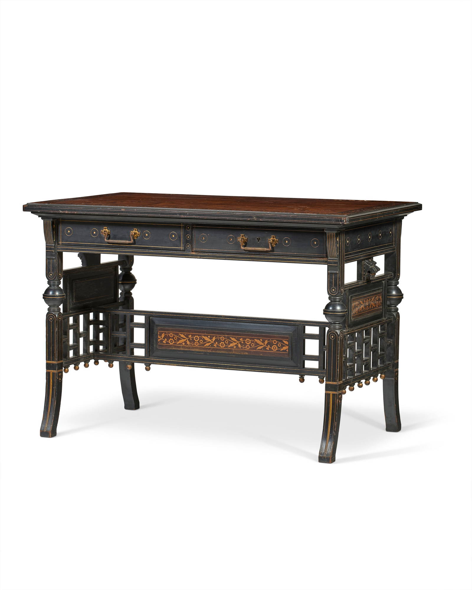 An Aesthetic Movement Inlaid Parcel-gilt And Ebonized Library Table ...