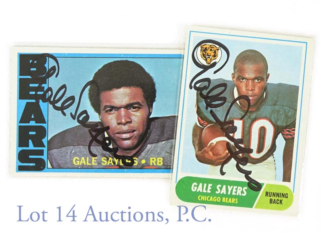 Signed 1968 & 1972 Topps Gale Sayers Nfl Cards