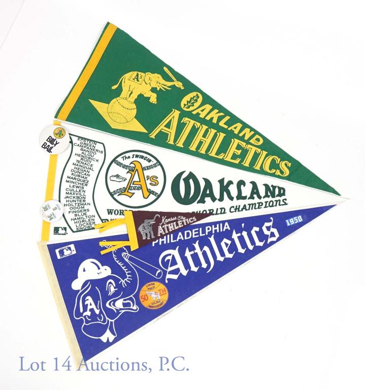 1955 1972 Oakland A's Felt Pennant Flags (4)