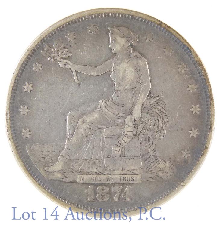 1874 United States Silver Trade Dollar (toned) Auction