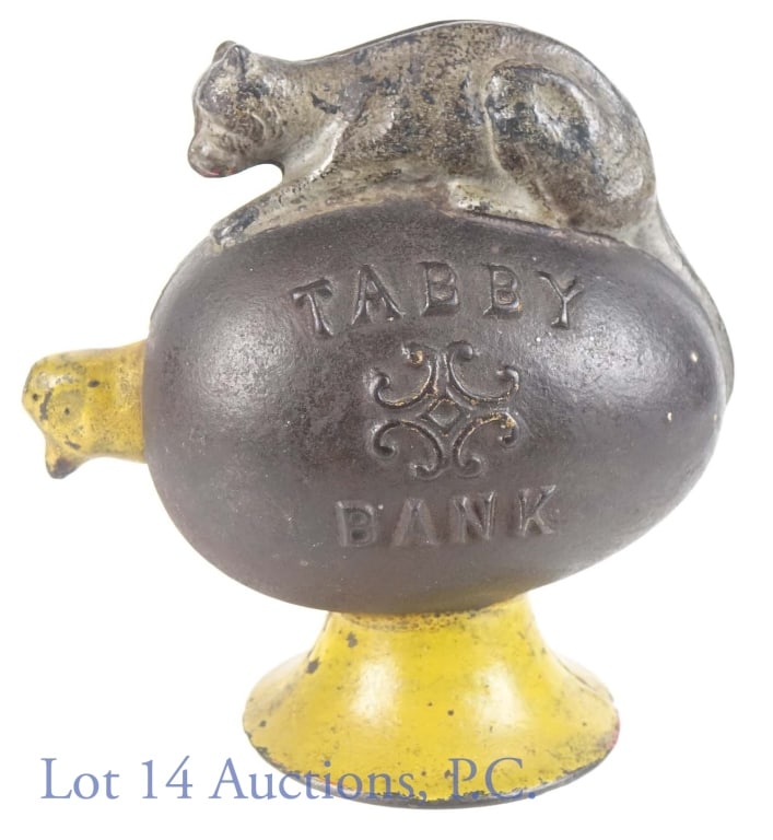 Tabby Cat Bank Cast Iron Mechanical Bank