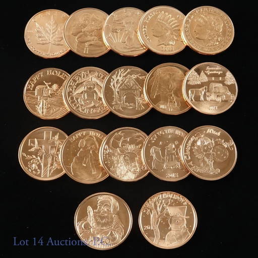 One Avdp Ounce .999 Fine Copper Rounds (17)
