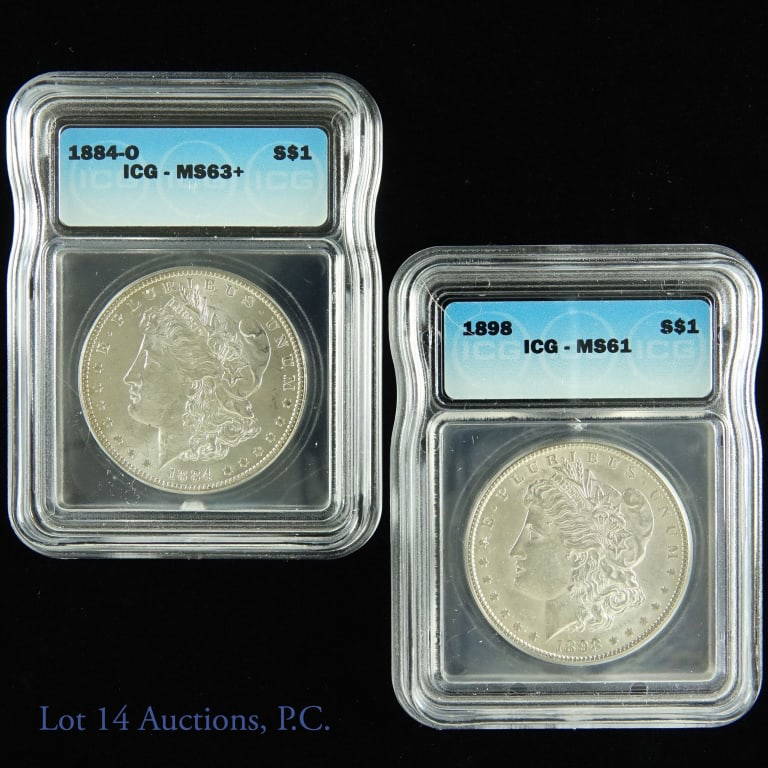1884-o & 1898 Silver Morgan $1 (icg Ms63+/ms61) -2 Auction