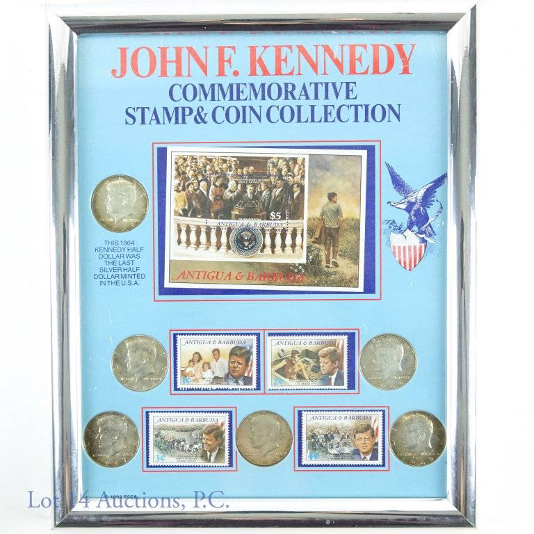 John F Kennedy Stamps (5) & Silver Coins (6) Set Auction