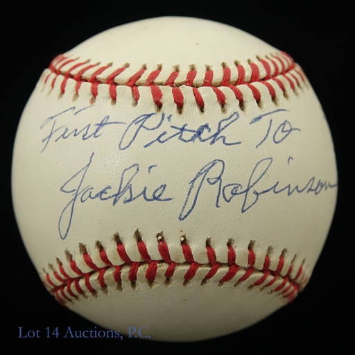 Johnny Sain 1st Pitch To Robinson Signed Baseball