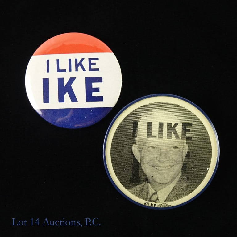 1952 Eisenhower 3" I Like Ike Campaign Buttons (2) Auction