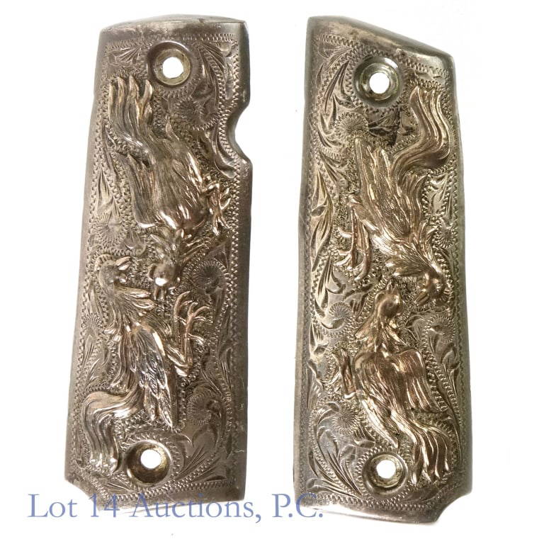 1911 Colt 45 Pistol Sterling Silver Grips Auction