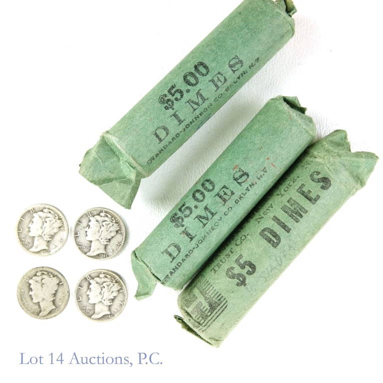 U.s. Silver Dime Rolls (3) Auction