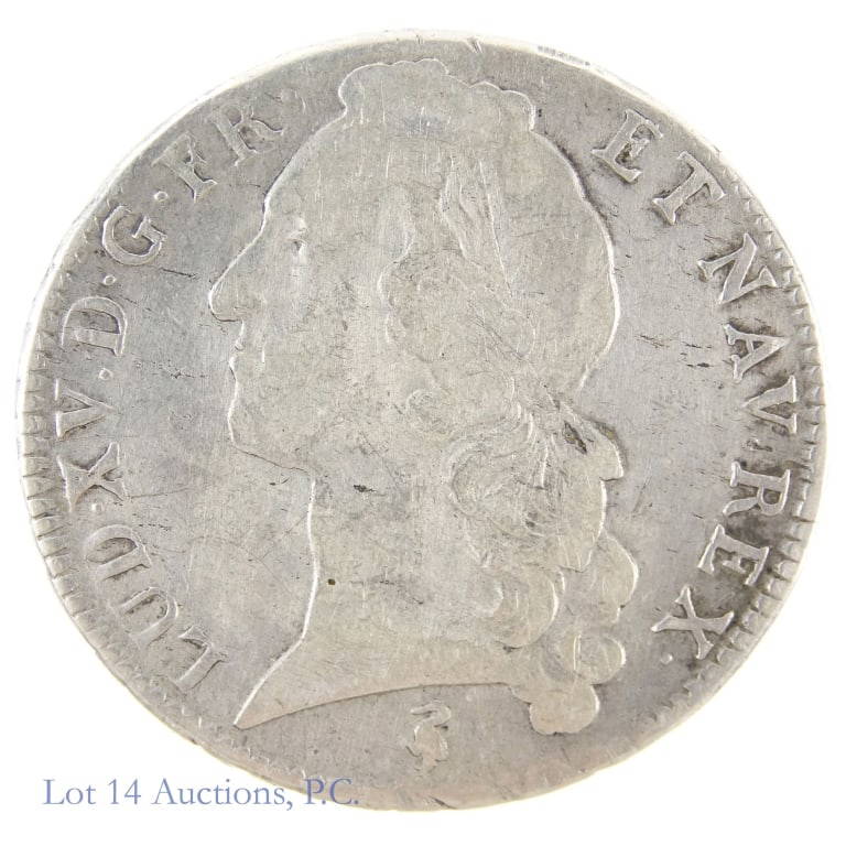 1758 France Louis Xv Silver 1 Ecu Coin Auction