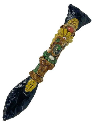 Aztec Obsidian Tecpatl Sacrificial Knife