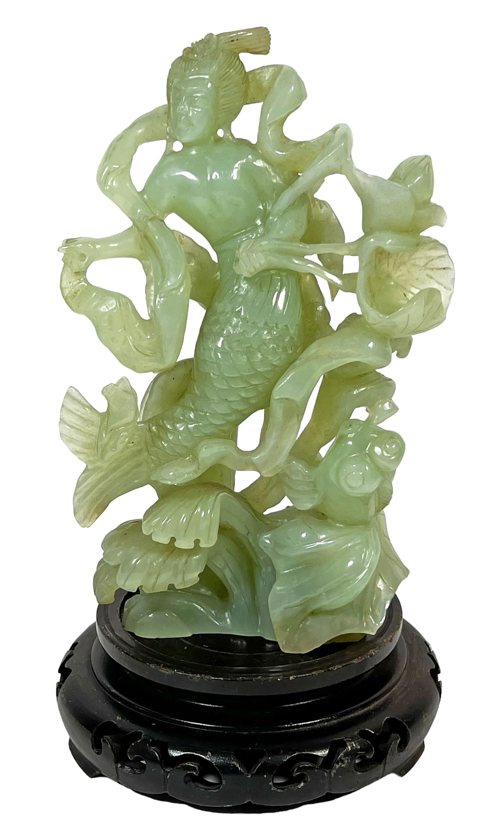 Chinese Hand Carved Serpentine Jade Mermaid Figure