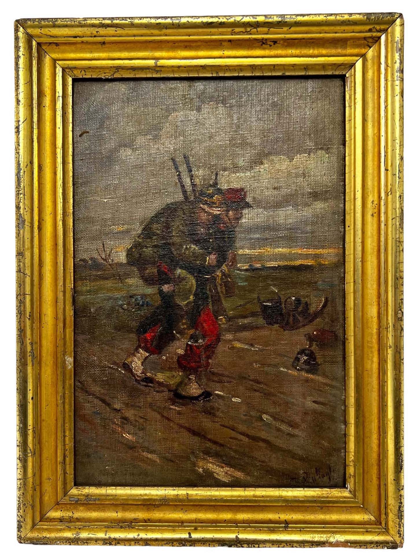 Antique Wwi Wounded Warrior Oil Painting On Canvas Auction