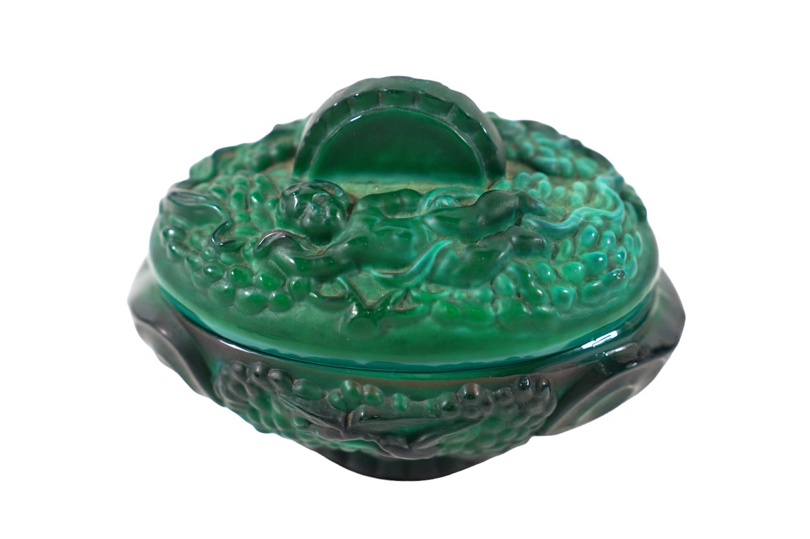 Art Nouveau Czeck Malachite Glass Covered Box Auction