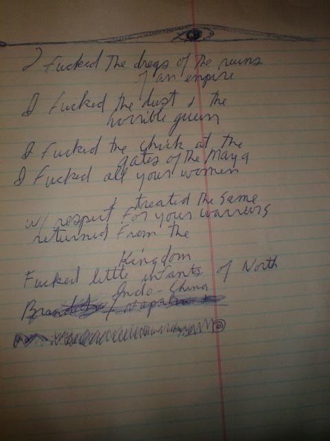 144: Jim Morrison Unpublished handwritten Lyric/poem.
