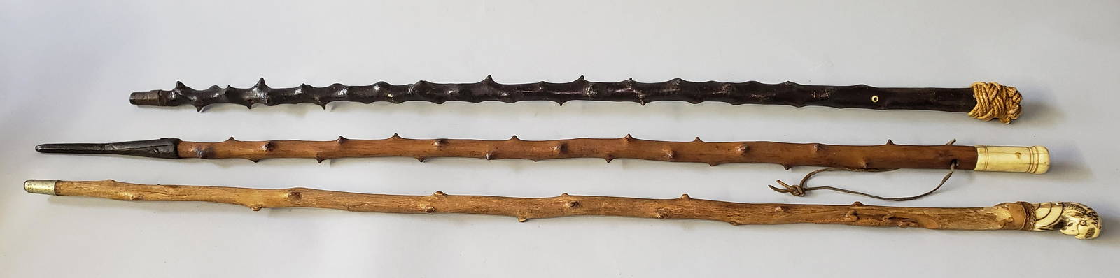 Group Of Three 19th Century Sailor Made Walking Sticks