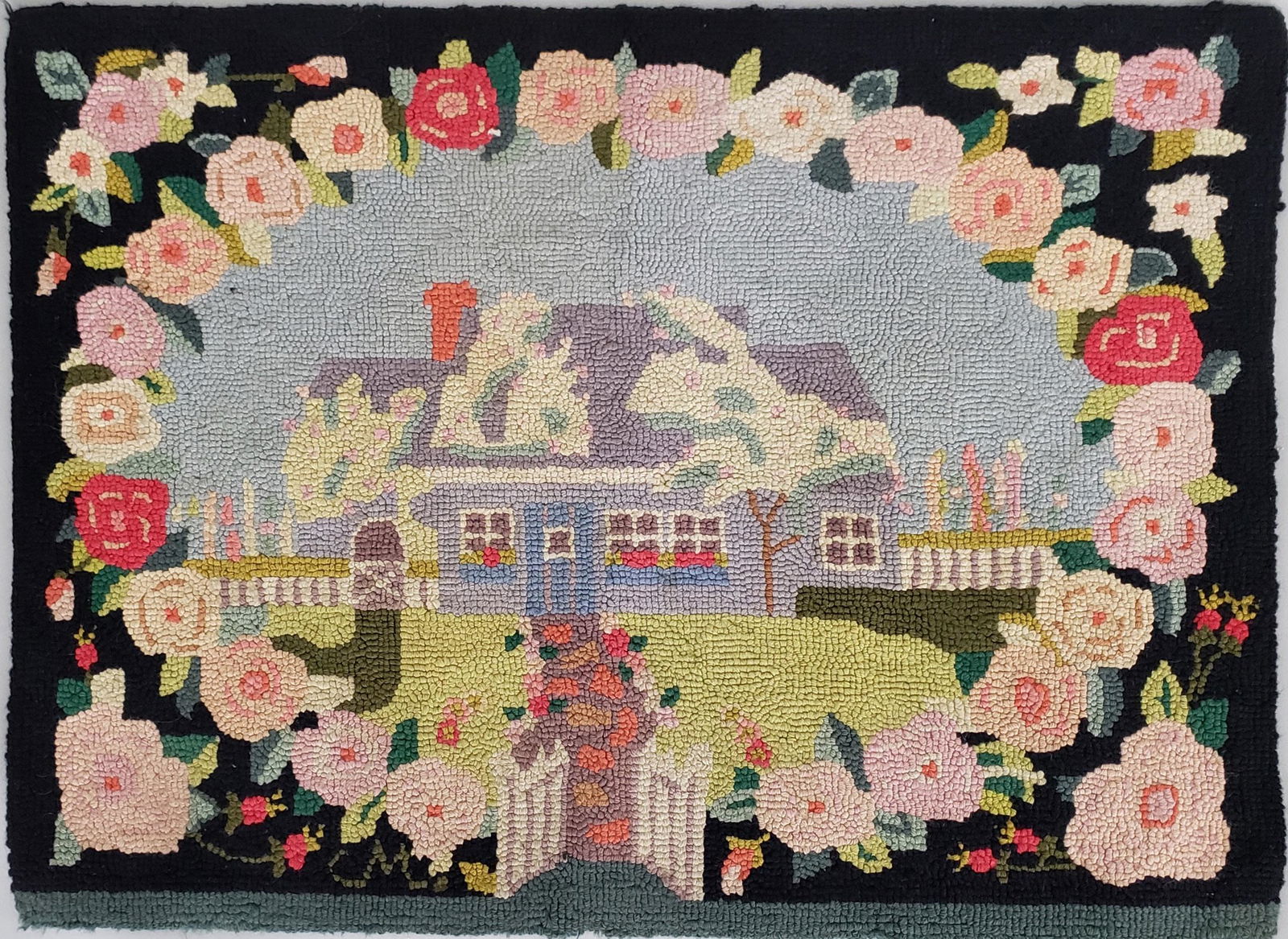 Vintage Claire Murray Hooked Rug Of A Nantucket Cottage