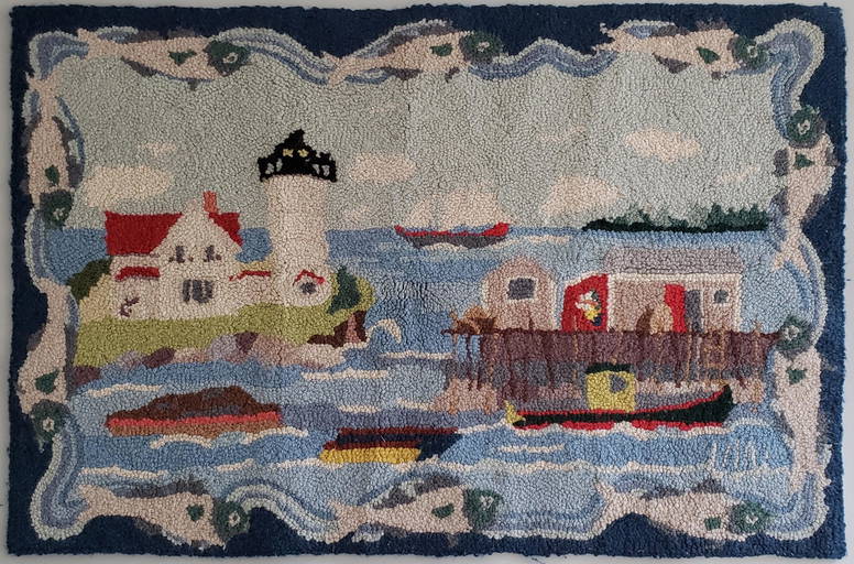Vintage Claire Murray Hooked Rug, "coastal Fisherman"