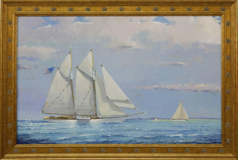 William Lowe Oil On Canvas Sailing Off Nantucket