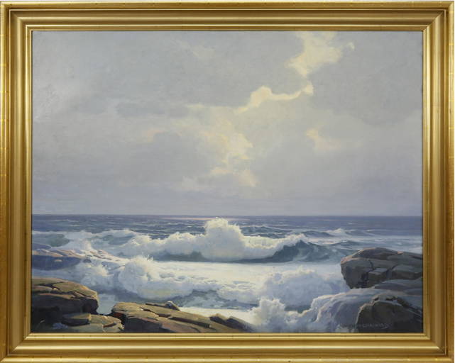 Arthur F. Maynard Oil On Canvas "rocky Coastline"