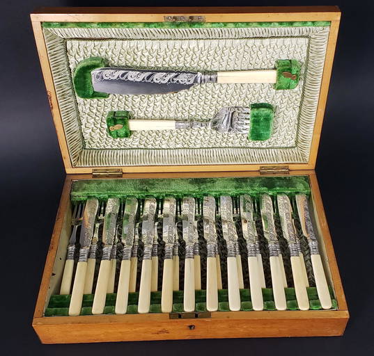 Antique Engraved Silver Plate and Carved Bone Handle Flatware Set, 19th century - Dec 03, 2022 ...