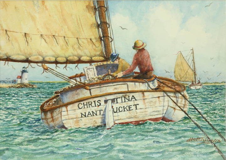 John Hutchinson Watercolor on Paper "Catboat Christina, Nantucket ...