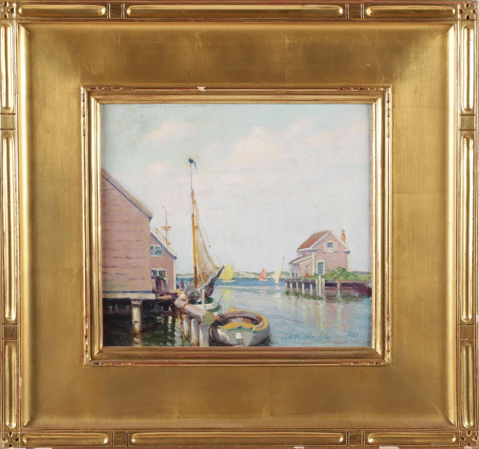 Volney Allen Richardson Oil On Canvas "from Main Street Wharf ...