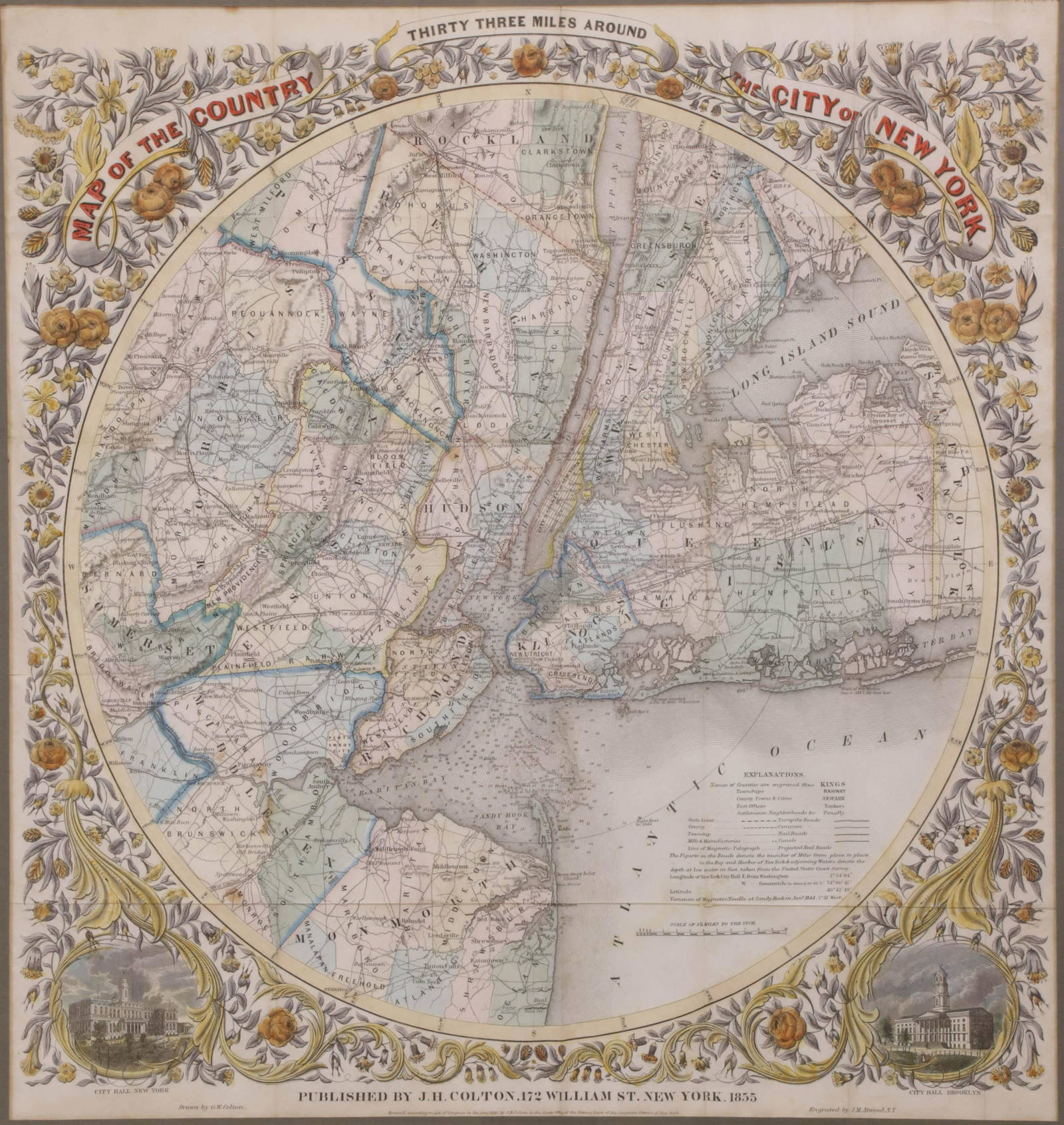 G.w. & J.h. Colton "map Of The Country Thirty Three Miles Around The ...