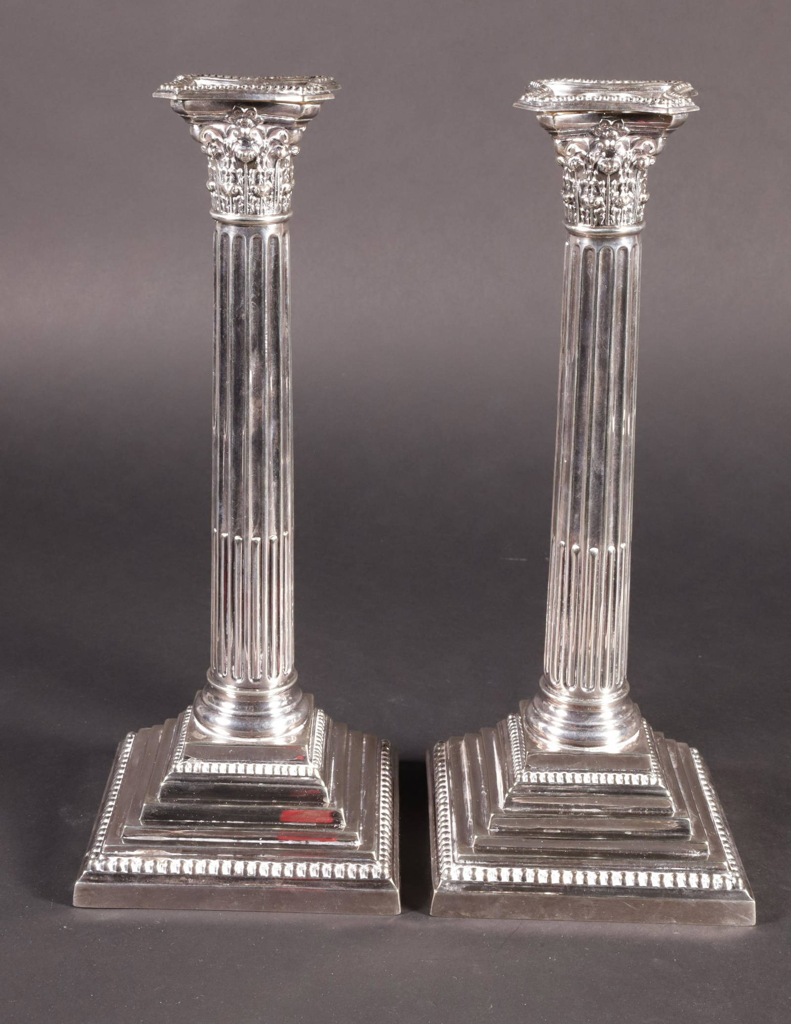 Pair Of American Silver Plated Corinthian Column Candlesticks, Circa ...