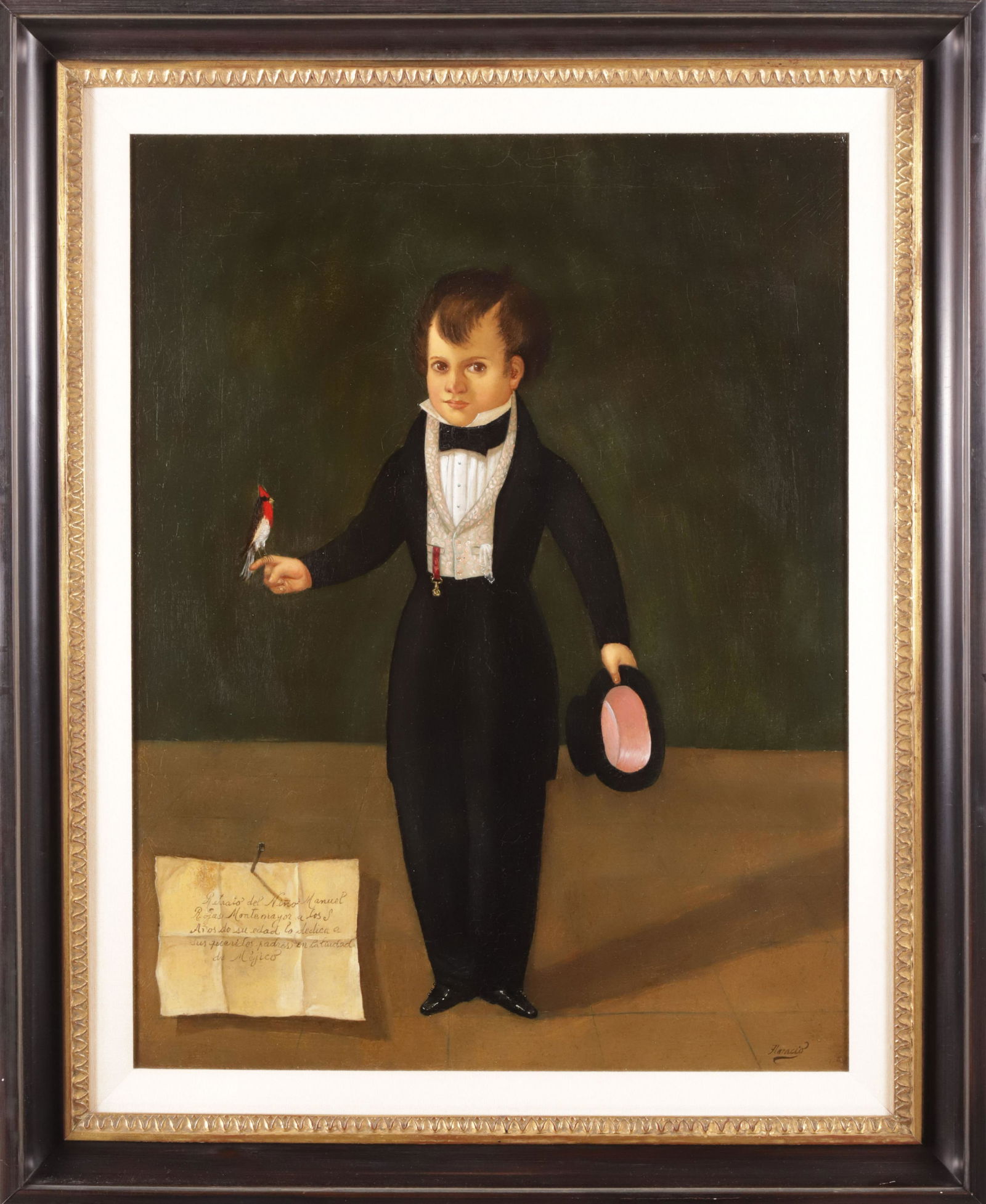 Horacio Renteria Rocha Oil On Linen "portrait Of A Young Boy With Bird ...