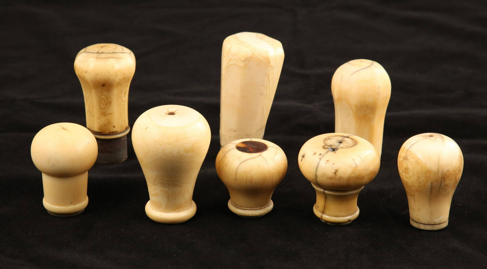 Collection Of Eight Antique Turned And Carved Walking Stick Grips, 19th ...