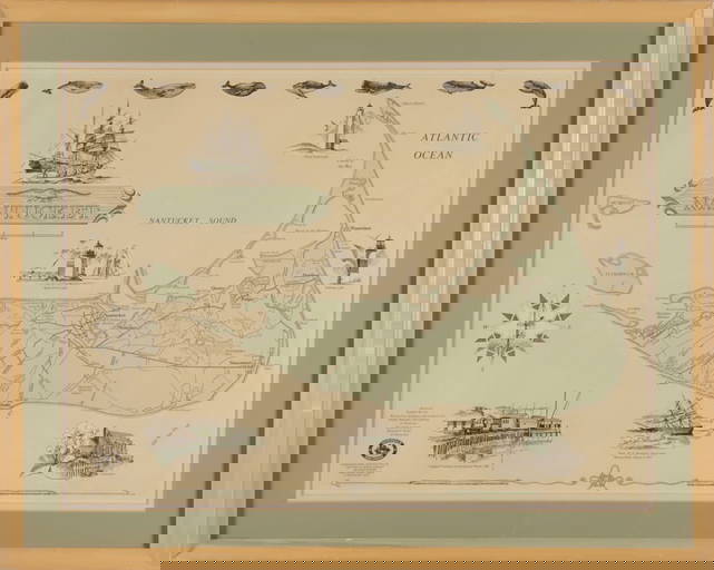 Framed Map Of Nantucket Island Print By George Buctel, 1973