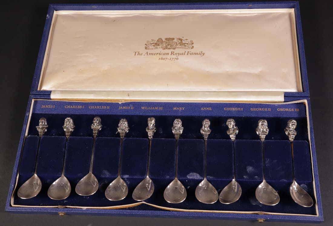 Boxed Set Of Ten American Royal Family Figural Silver Spoons Auction