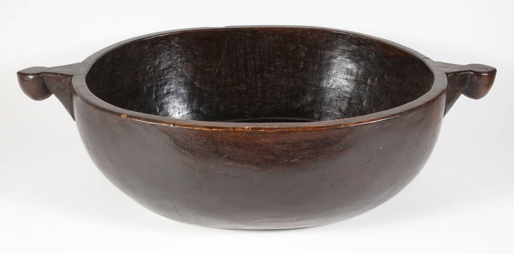 Antique Hand Caved Wood Oval Trough With Side Handles