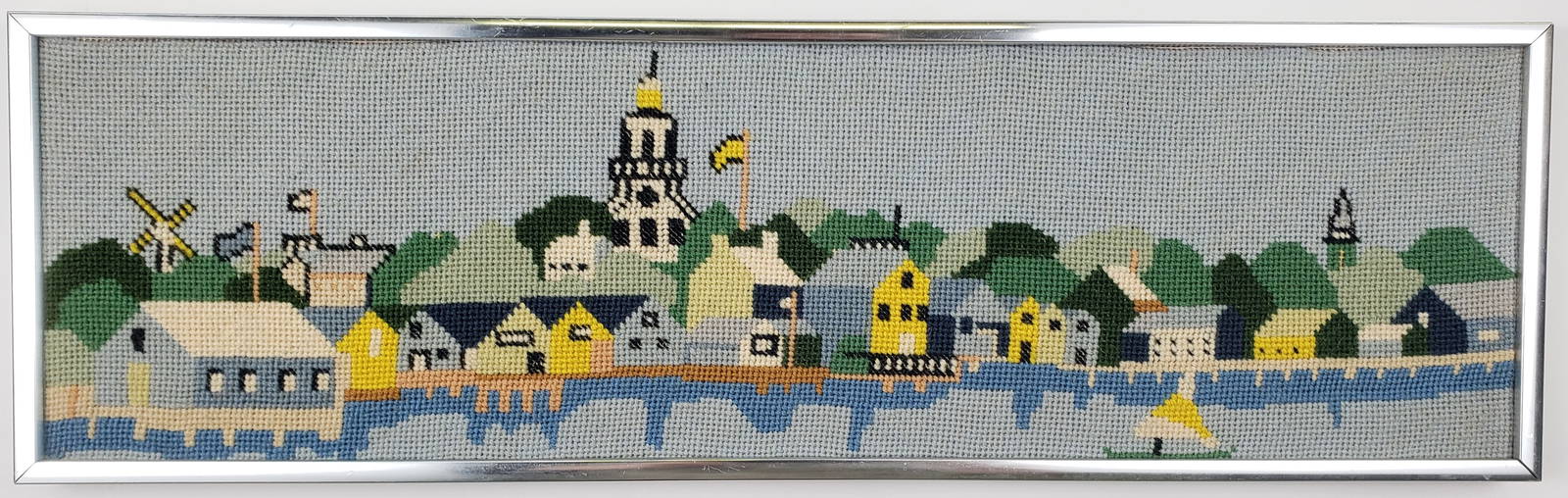 Vintage Erica Wilson Needlepoint Embroidered Nantucket Harbor Scene Auction