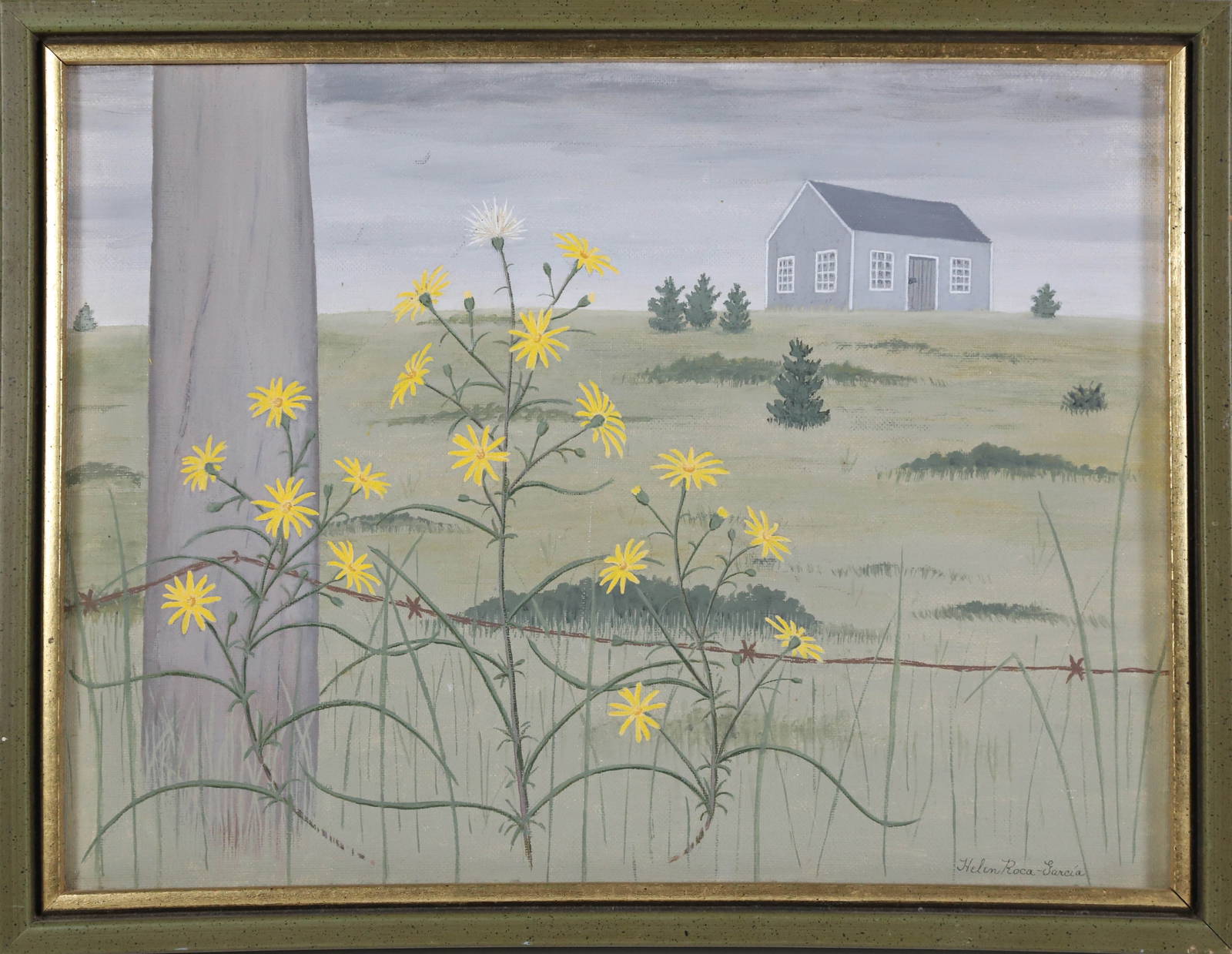 Helen Roca-garcia Acrylic On Artist Board "homestead On The Plains" Auction