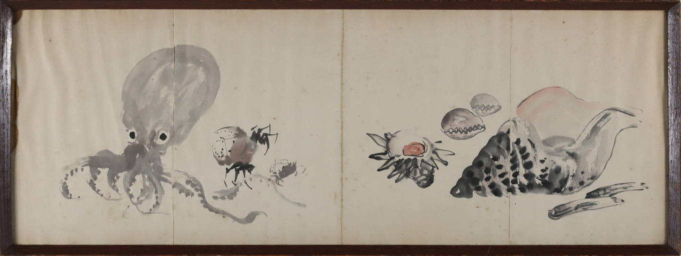Japanese Sea Life Watercolor, 19th Century