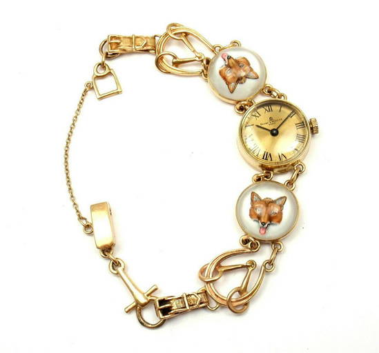 Baume & Mercier 14k Reverse Crystal Intaglio Fox Watch