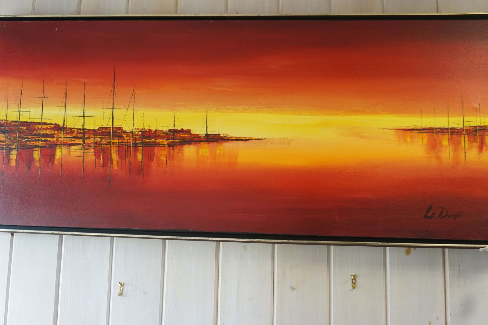 Mid Century Modern Oil On Canvas Sea Scape At Sunset Auction